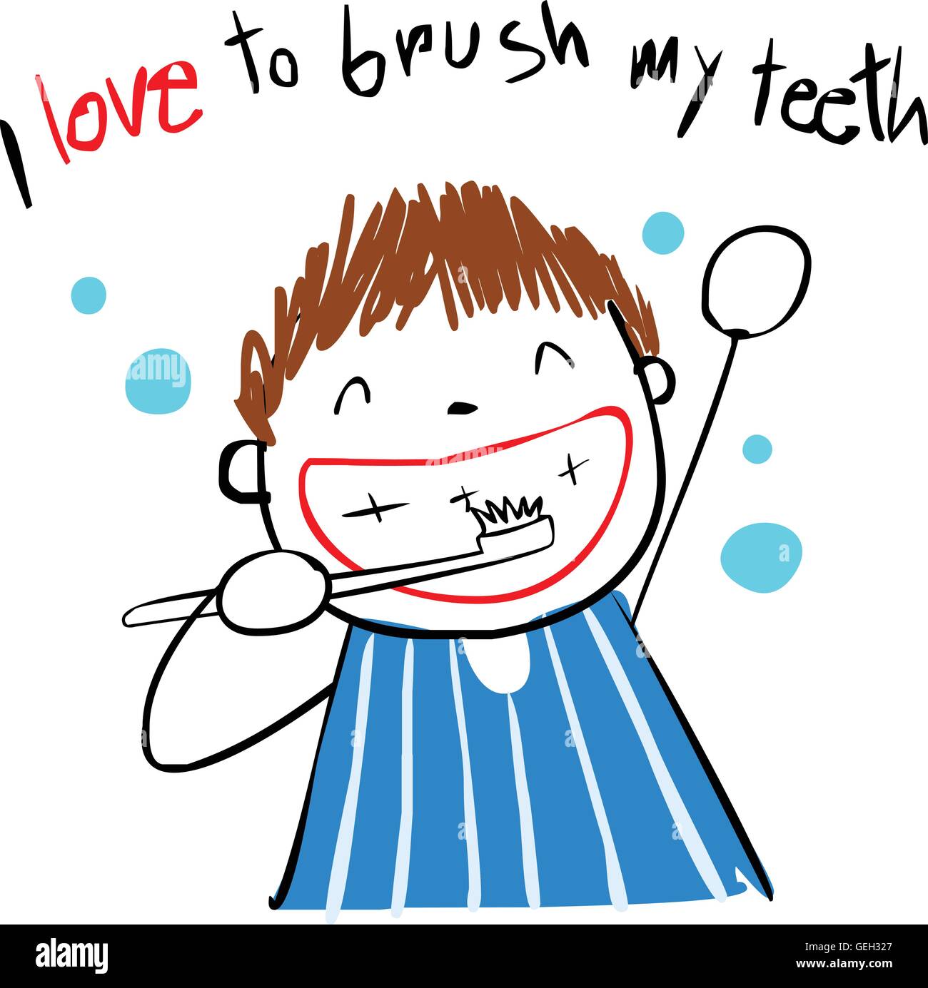 boy love brush teeth doodle style vector cartoon Stock Vector Image ...
