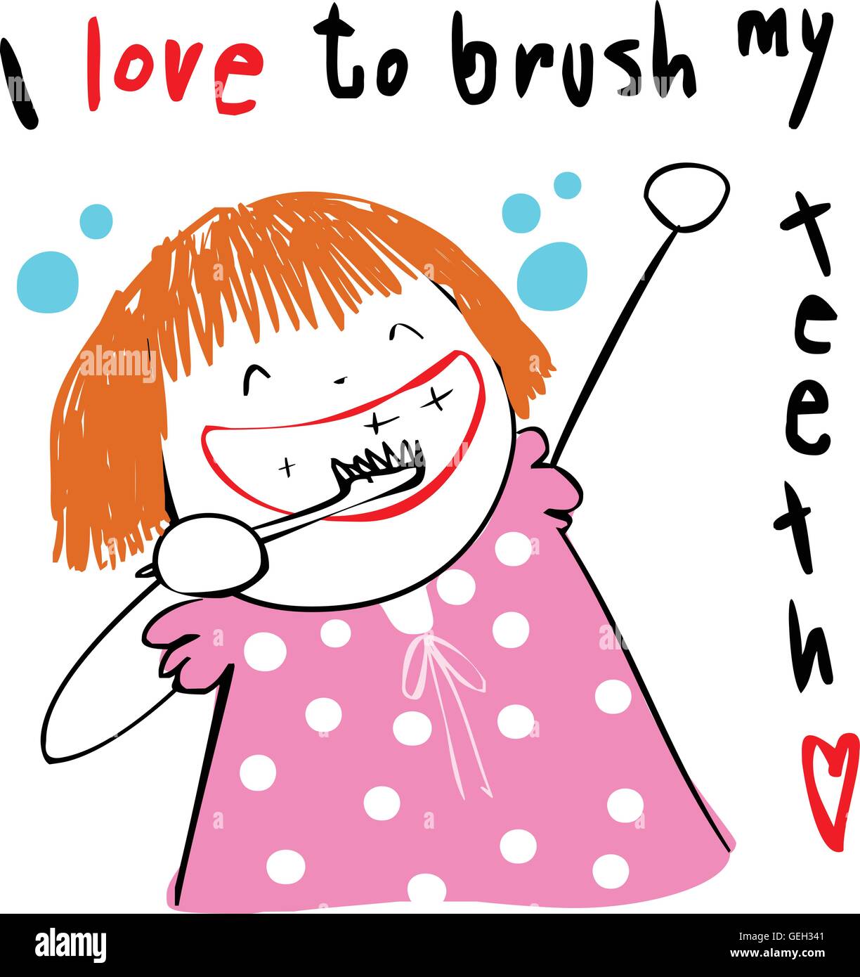 girl love brush teeth doodle style vector cartoon Stock Vector Image ...