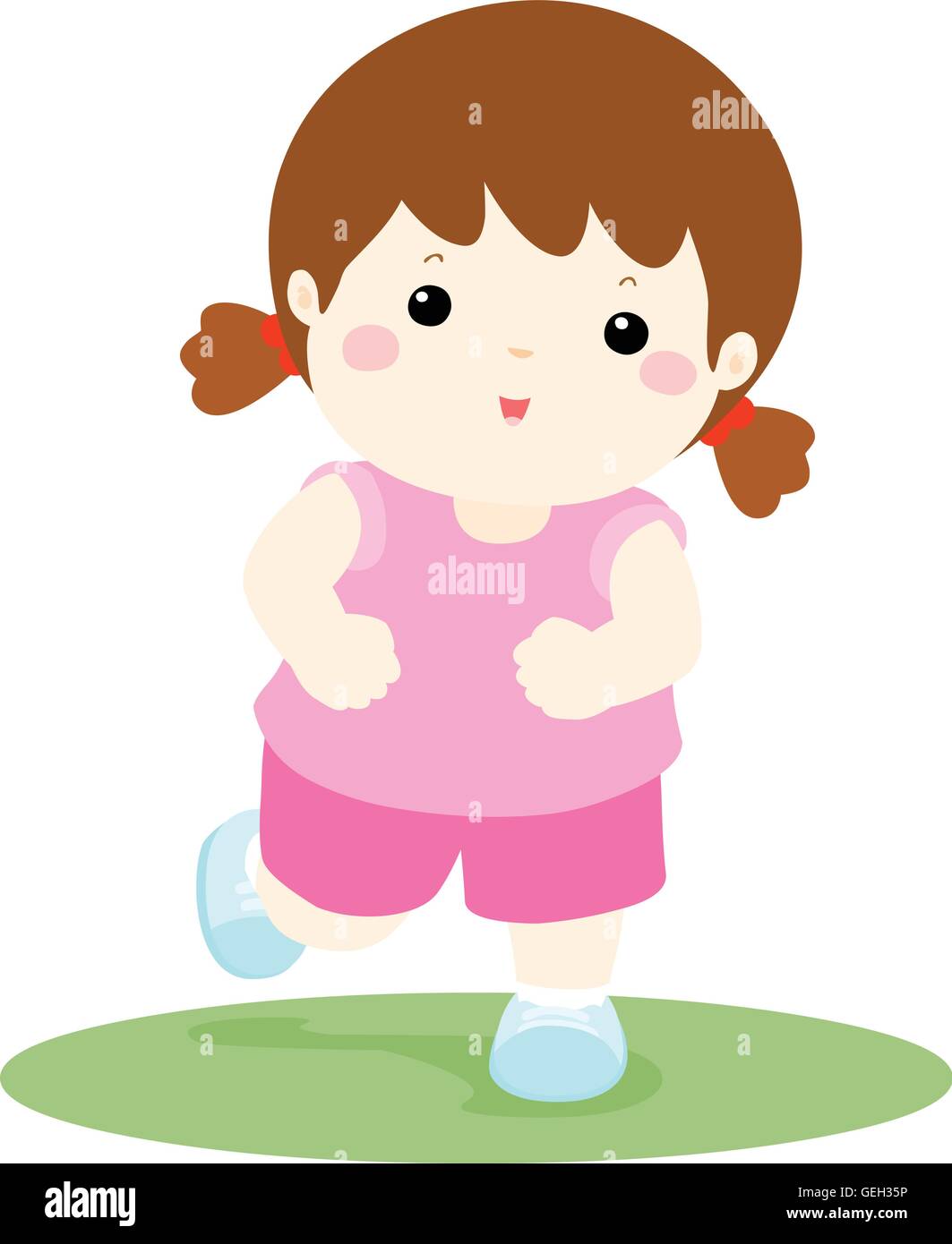 Vector illustration of a healthy girl running while smiling, cartoon ...