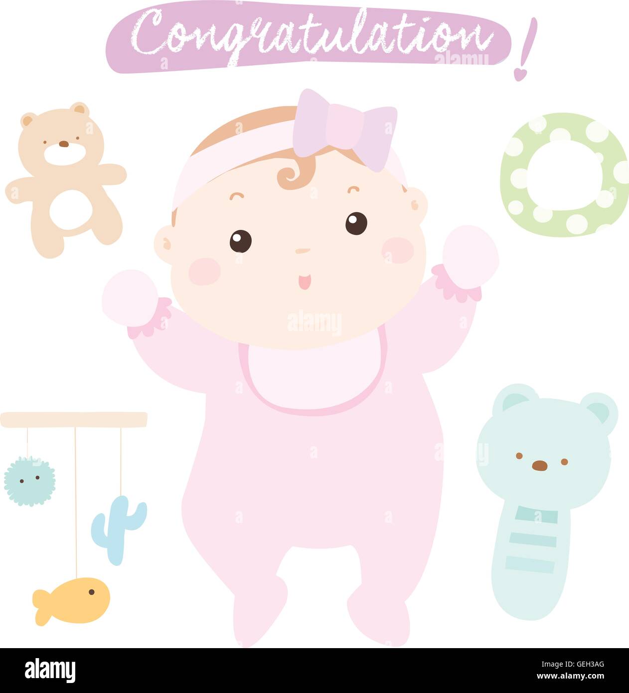congratulation new adorable baby girl vector illustration Stock Vector ...