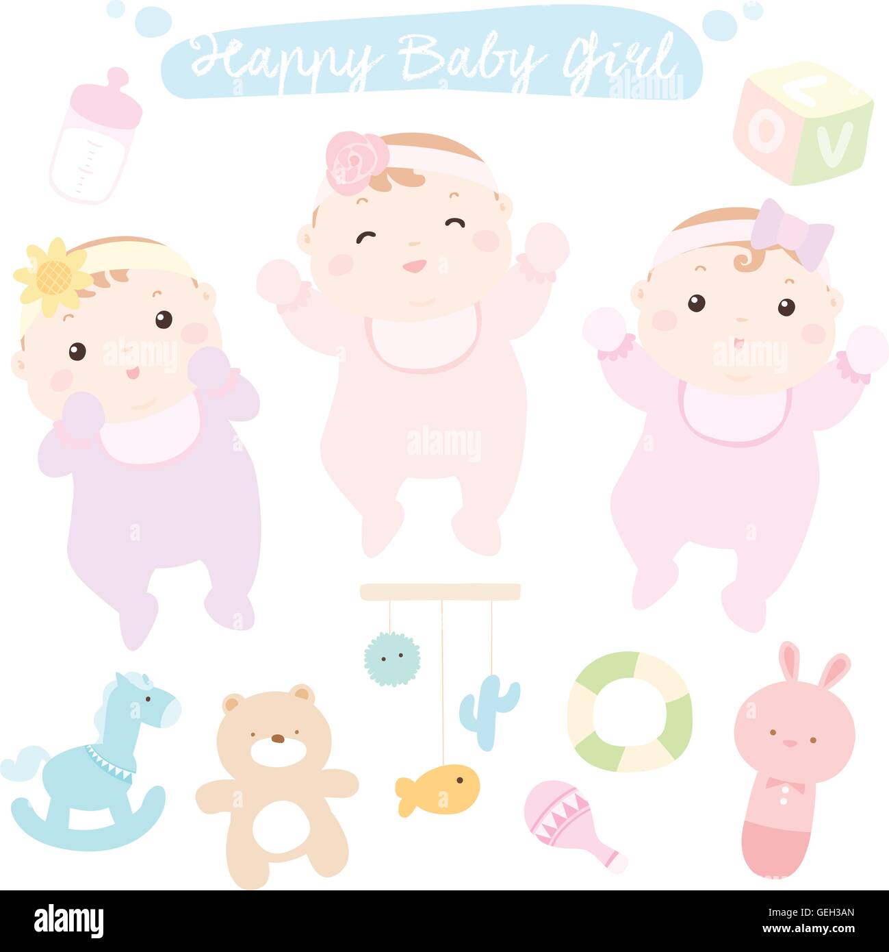 Happy little cute baby girls vector illustration Stock Vector Image ...