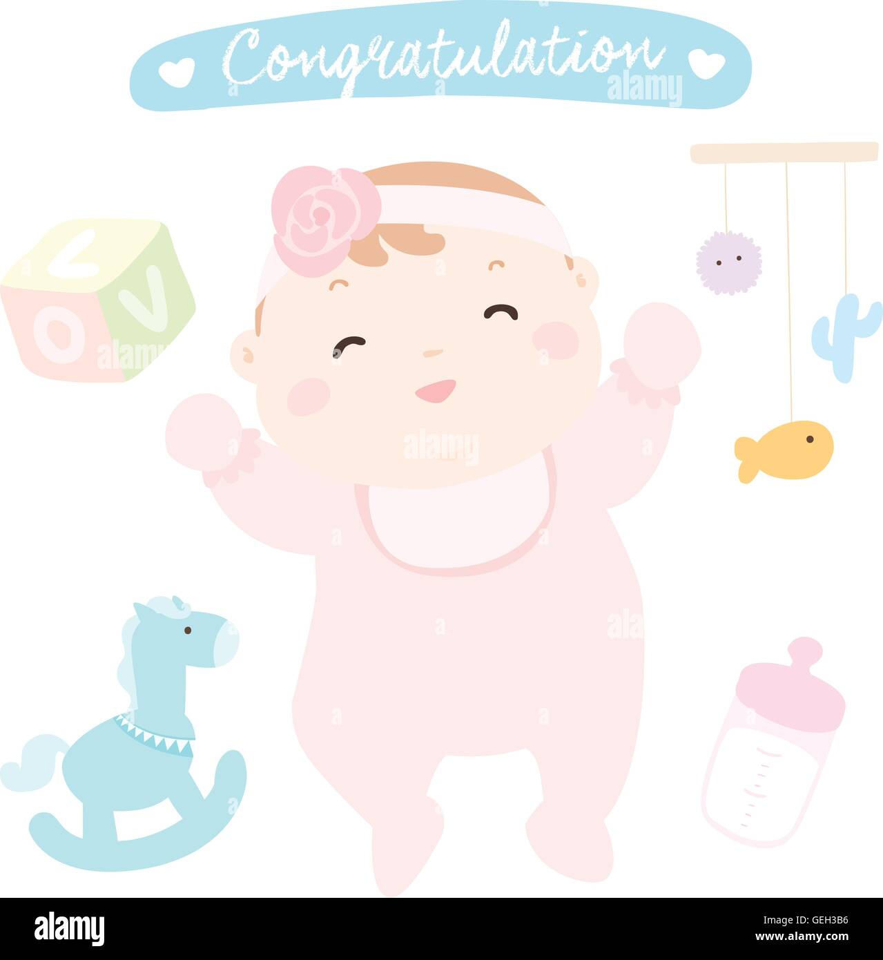 congratulation new happy baby girl vector illustration Stock Vector ...