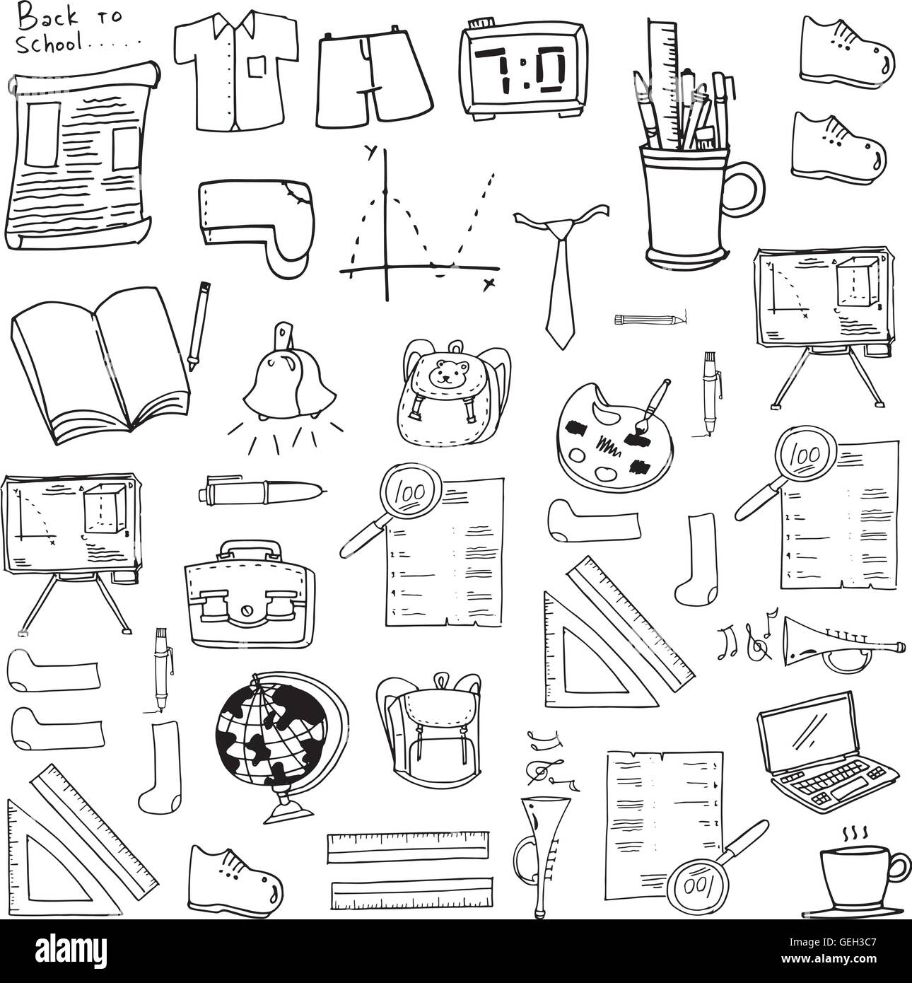 Illustration school supplies doodles Stock Vector Image & Art - Alamy