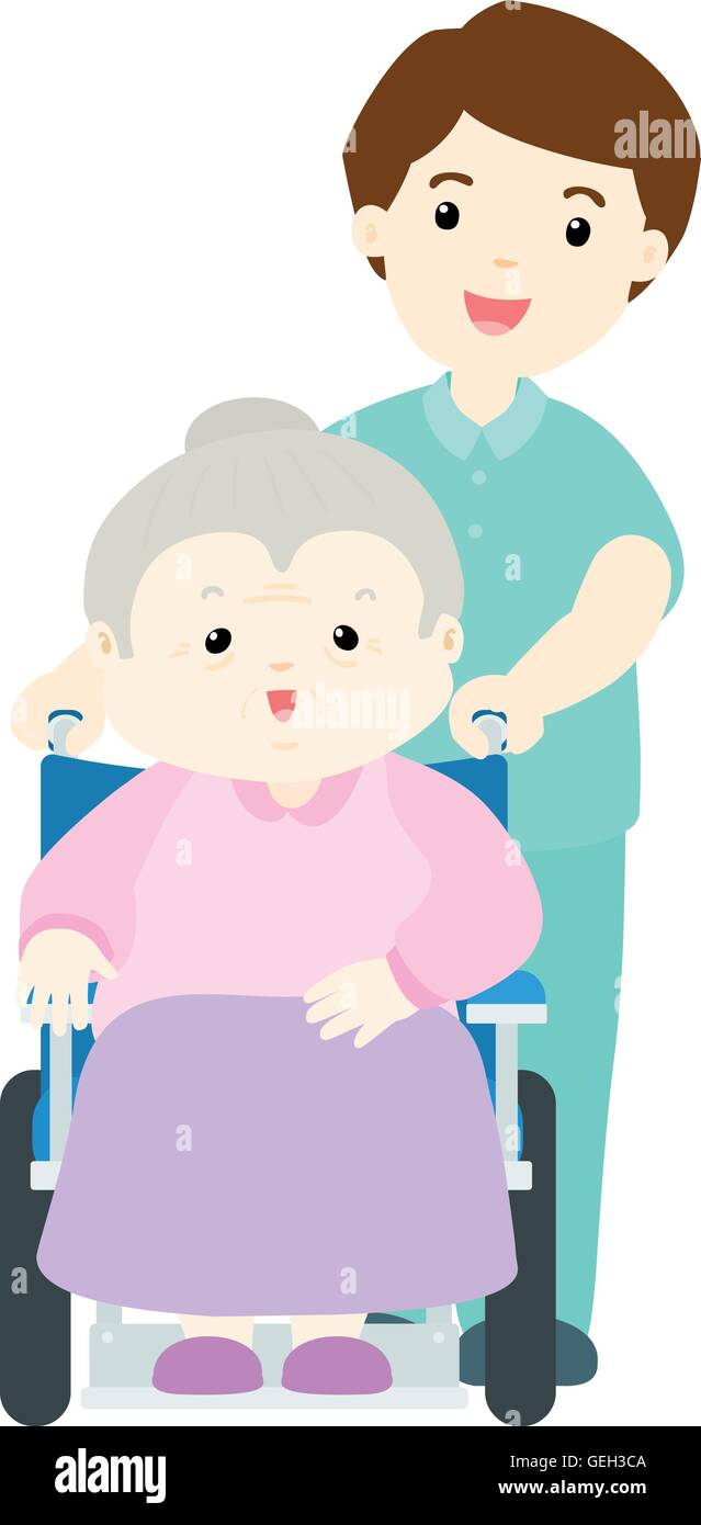 happy grandma at nursing home with caregiver vector illustration Stock ...