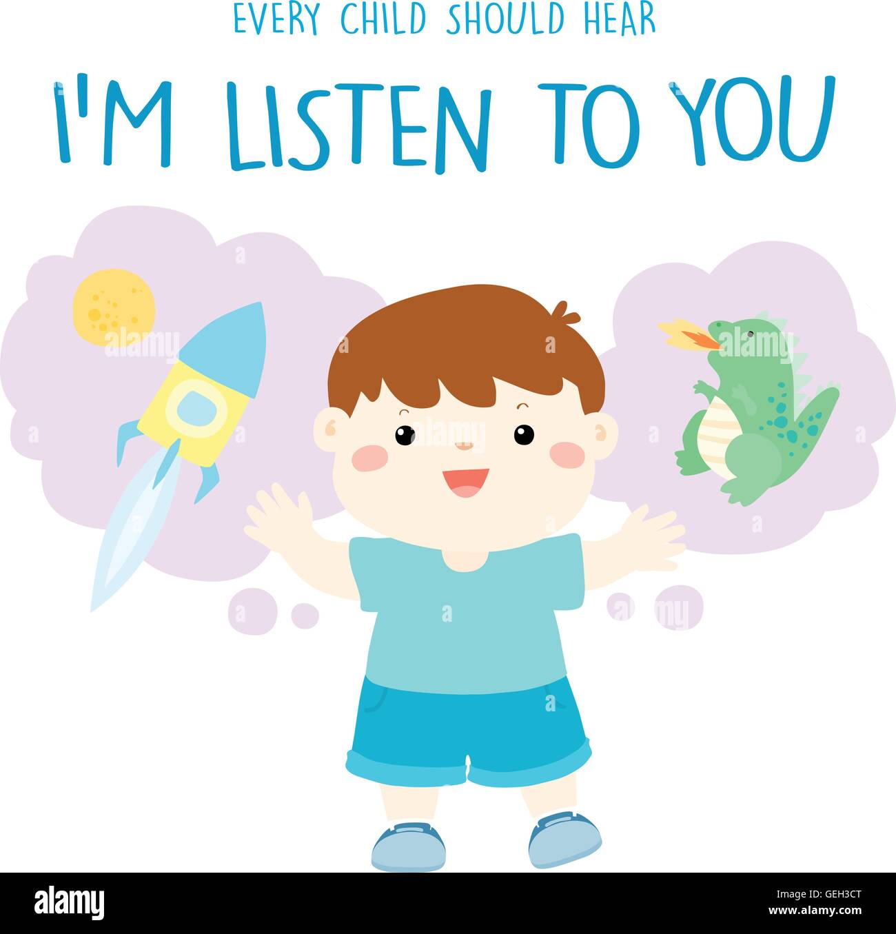 cute boy tell story in imagination lively vector illustration Stock ...