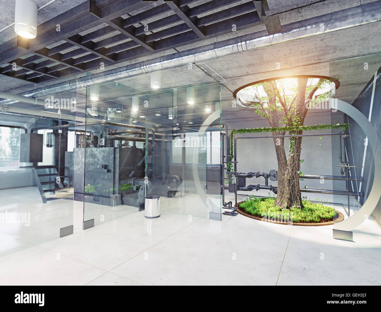 eco style factory interior. 3d concept Stock Photo - Alamy