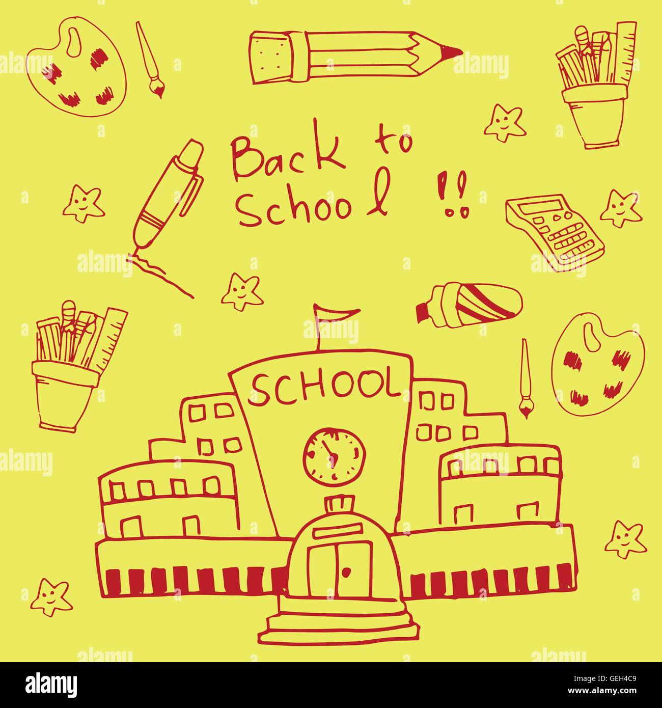 On Yellow Backgrounds School Doodles Stock Vector Image And Art Alamy