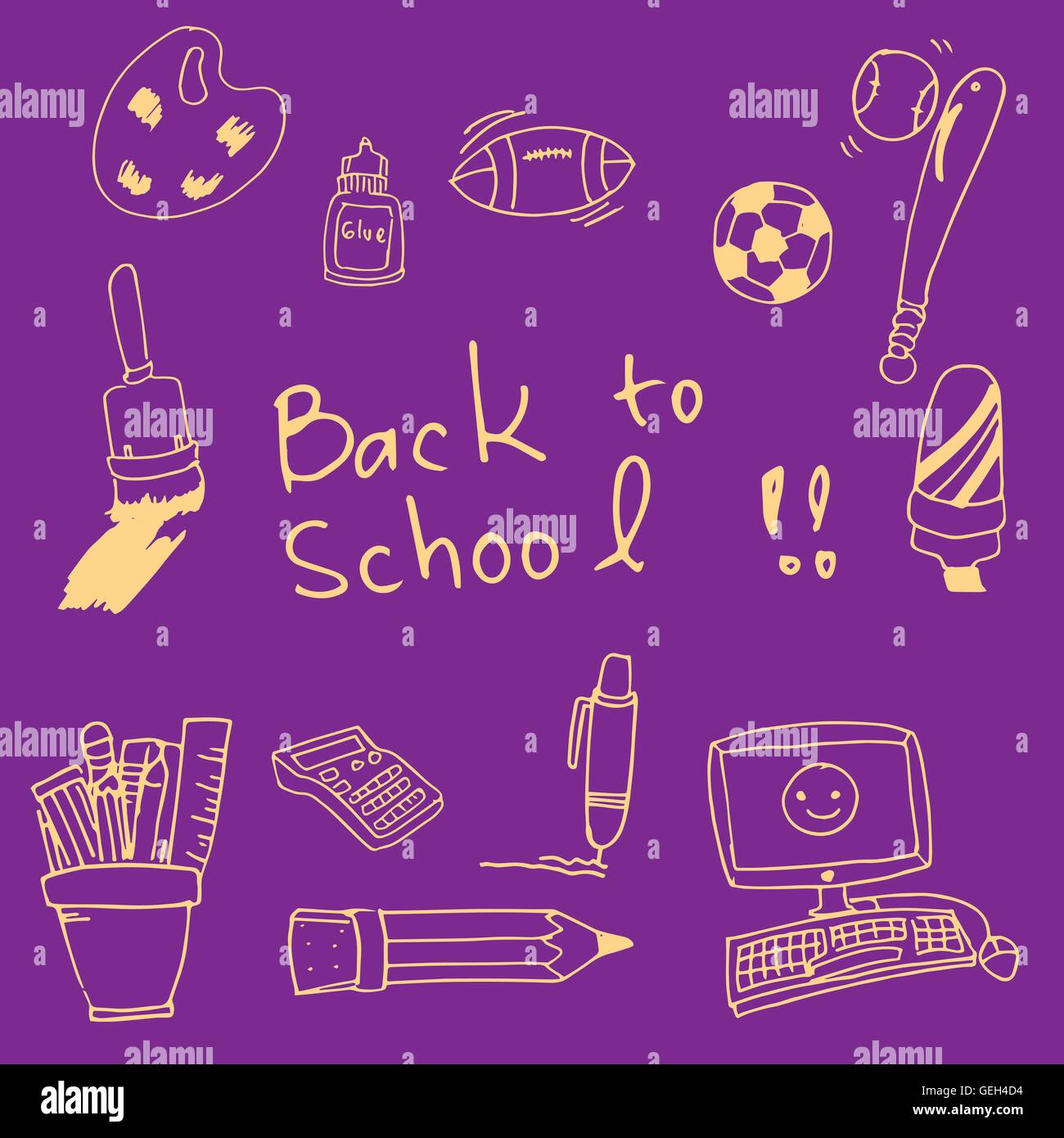 Back to school doodles clasroom supplies Stock Vector Image & Art - Alamy
