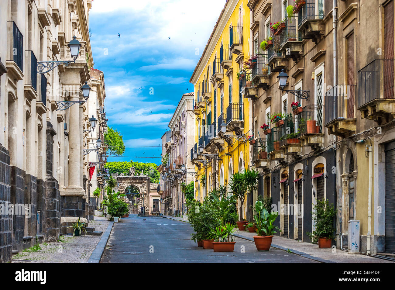 Italy Sicily Catania Via Crociferi - In Back Ground Villa Cerami Stock ...