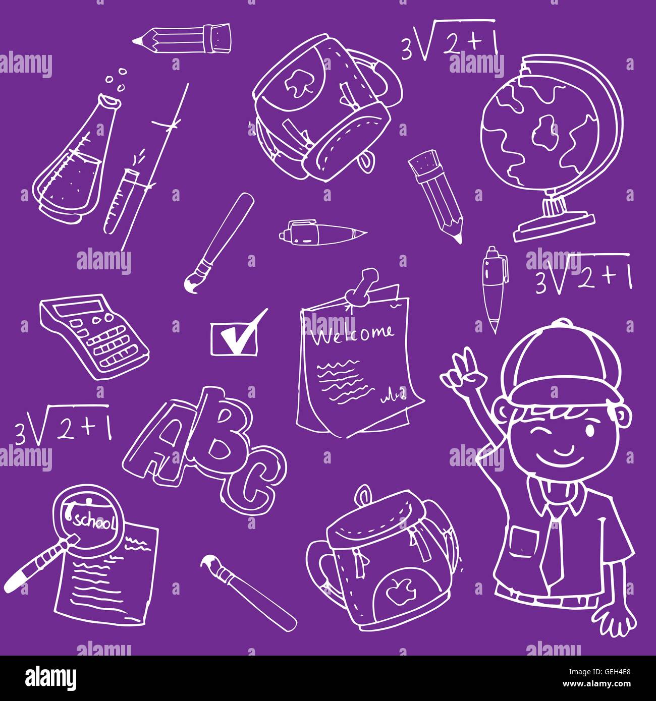 Doodle of school element on purple backgrounds Stock Vector Image & Art ...