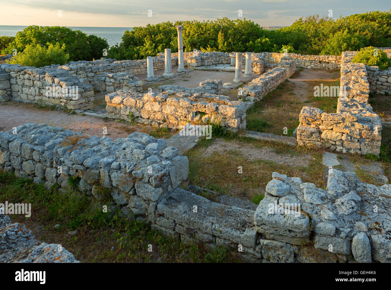 Ancient ruins Chersonesus Taurica in the rays of setting sun Stock ...