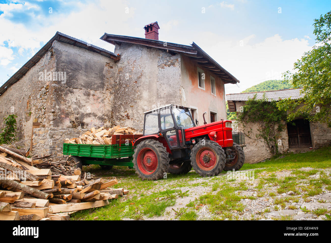 Swed-off tree trunks on a tractor trailer Stock Photo - Alamy