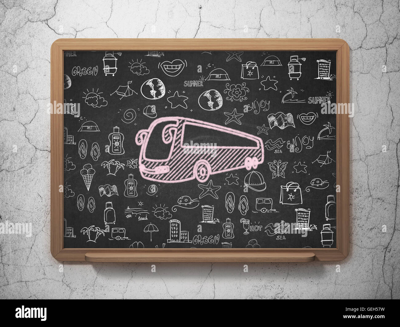 Vacation concept: Bus on School board background Stock Photo - Alamy