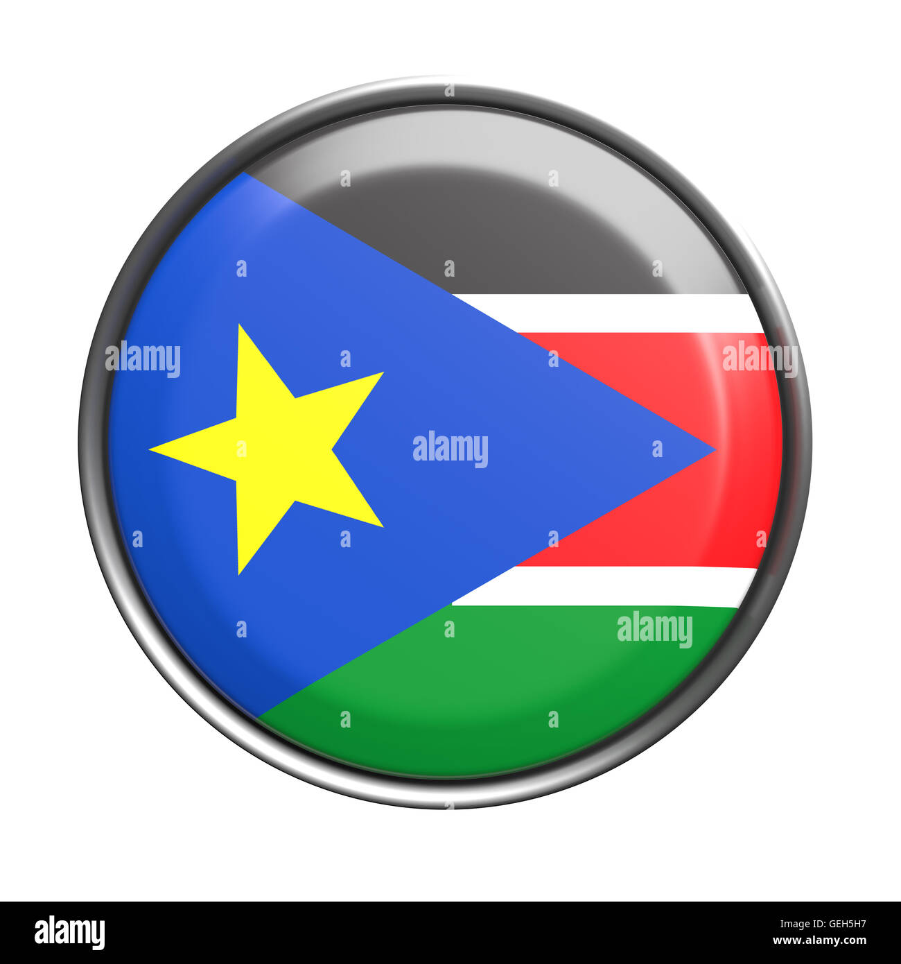 3d rendering of South Sudan button with flag on white background Stock ...