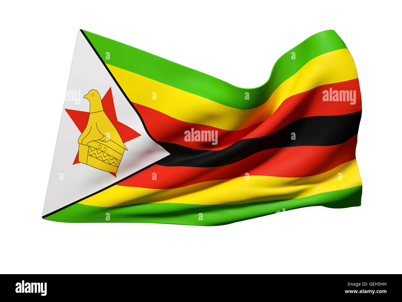 3d rendering of Republic of Zimbabwe flag waving on white background ...