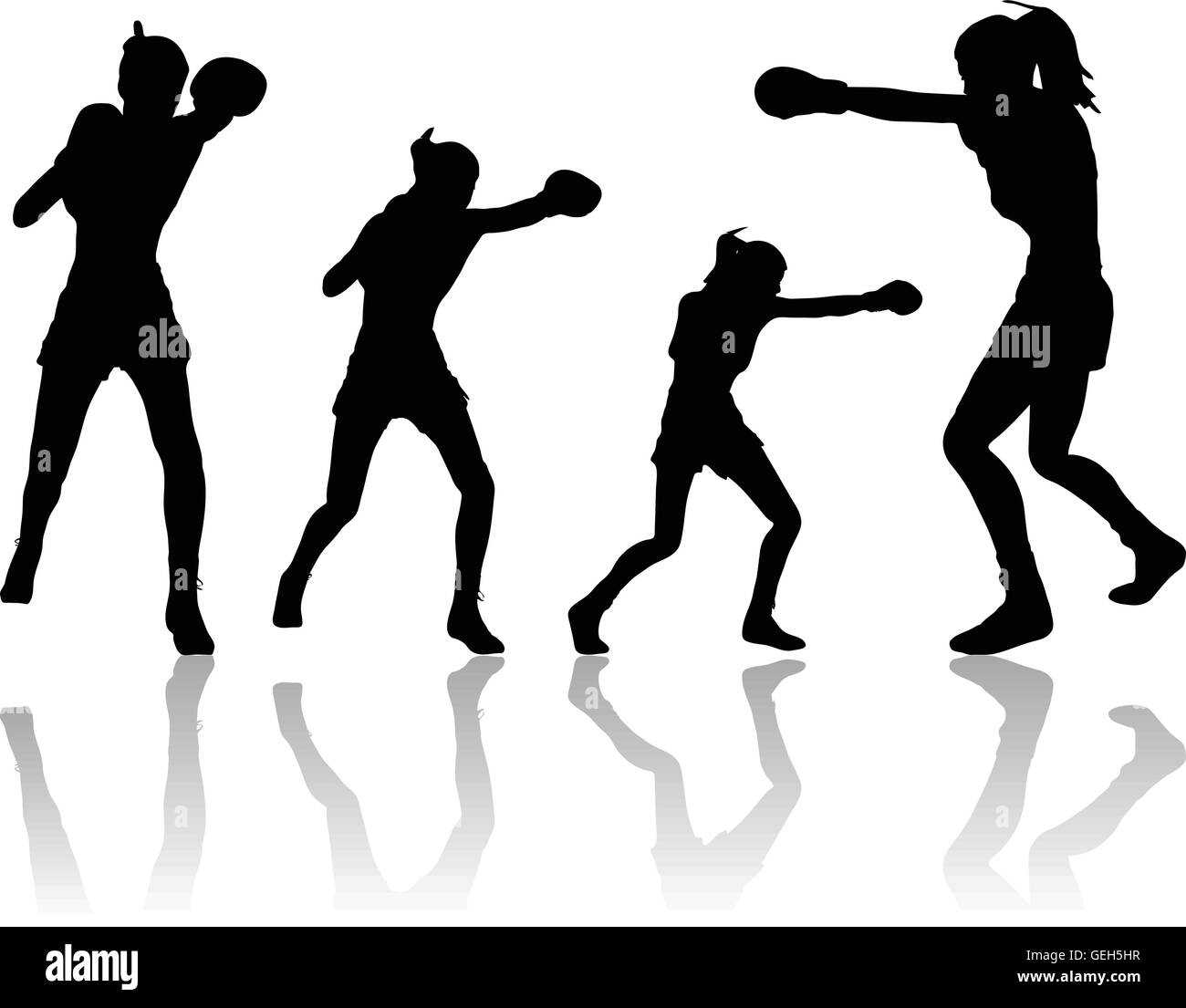 EPS 10 vector illustration of boxer woman silhouette in black Stock ...