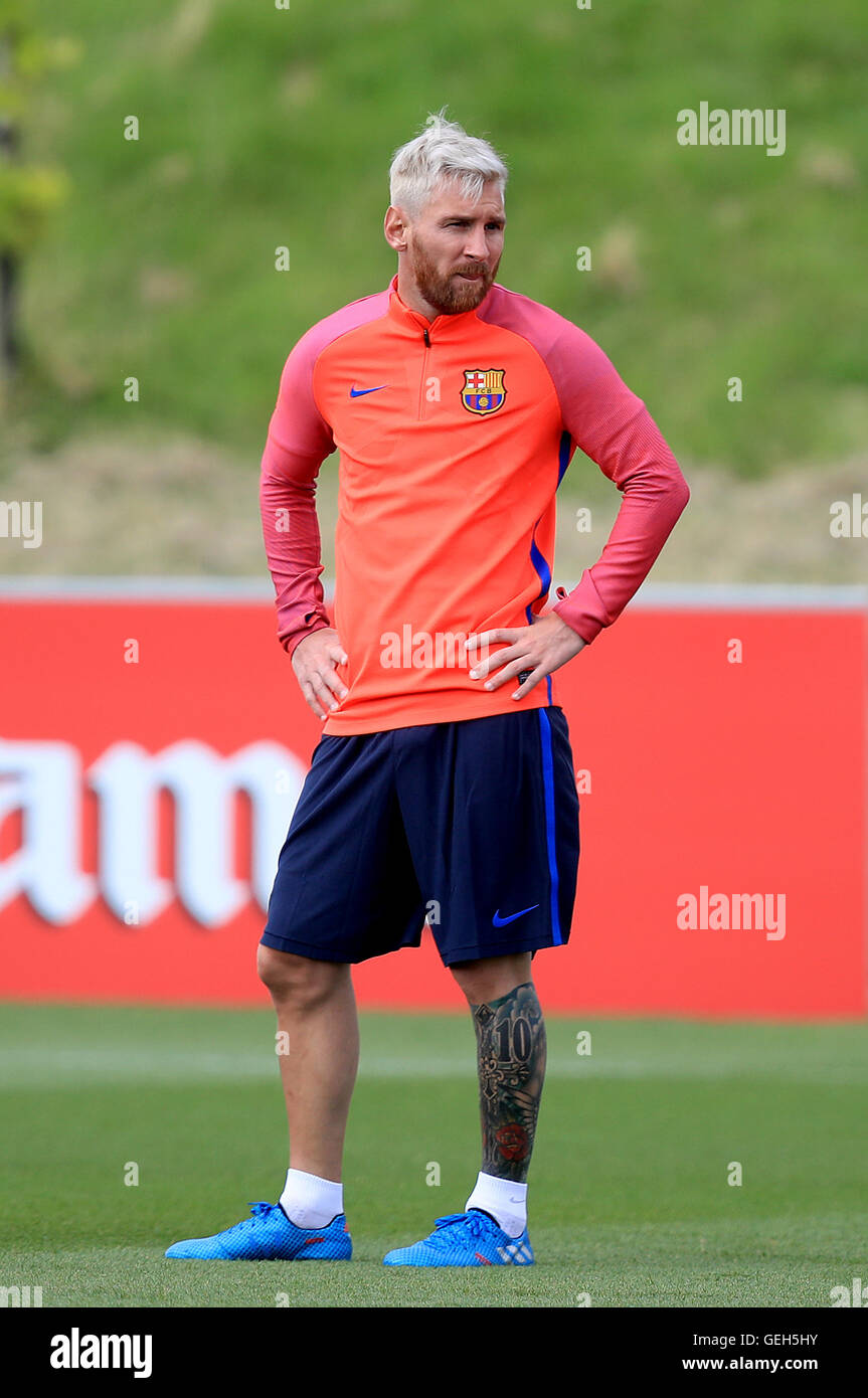 Barcelona's Lionel Messi during the training session at St George's ...