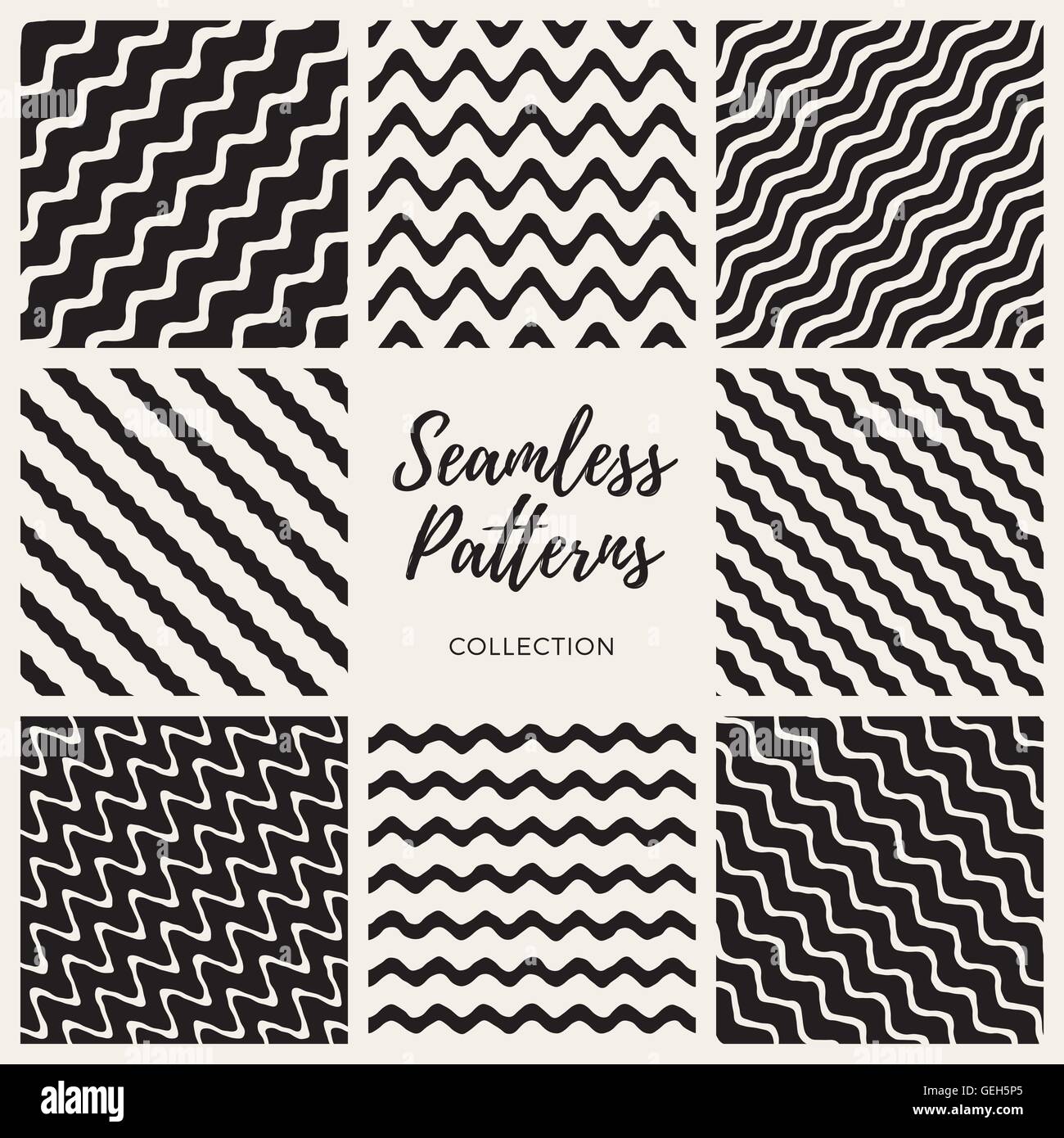Vector Seamless Hand Drawn Wavy Lines Patterns Collection Stock Vector ...