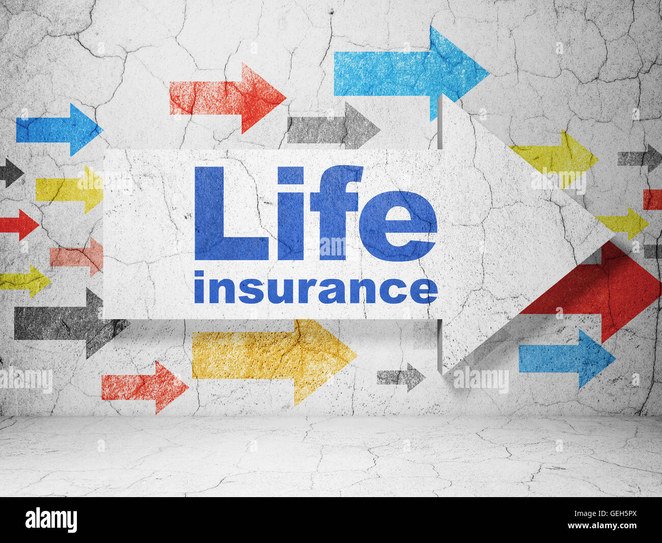 Insurance concept: arrow with Life Insurance on grunge wall background ...