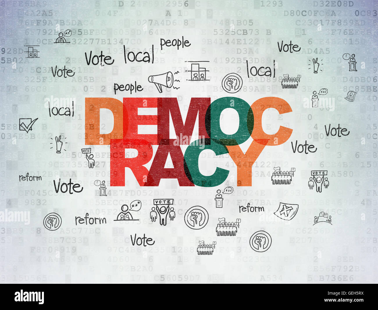 Political concept: Democracy on Digital Data Paper background Stock ...