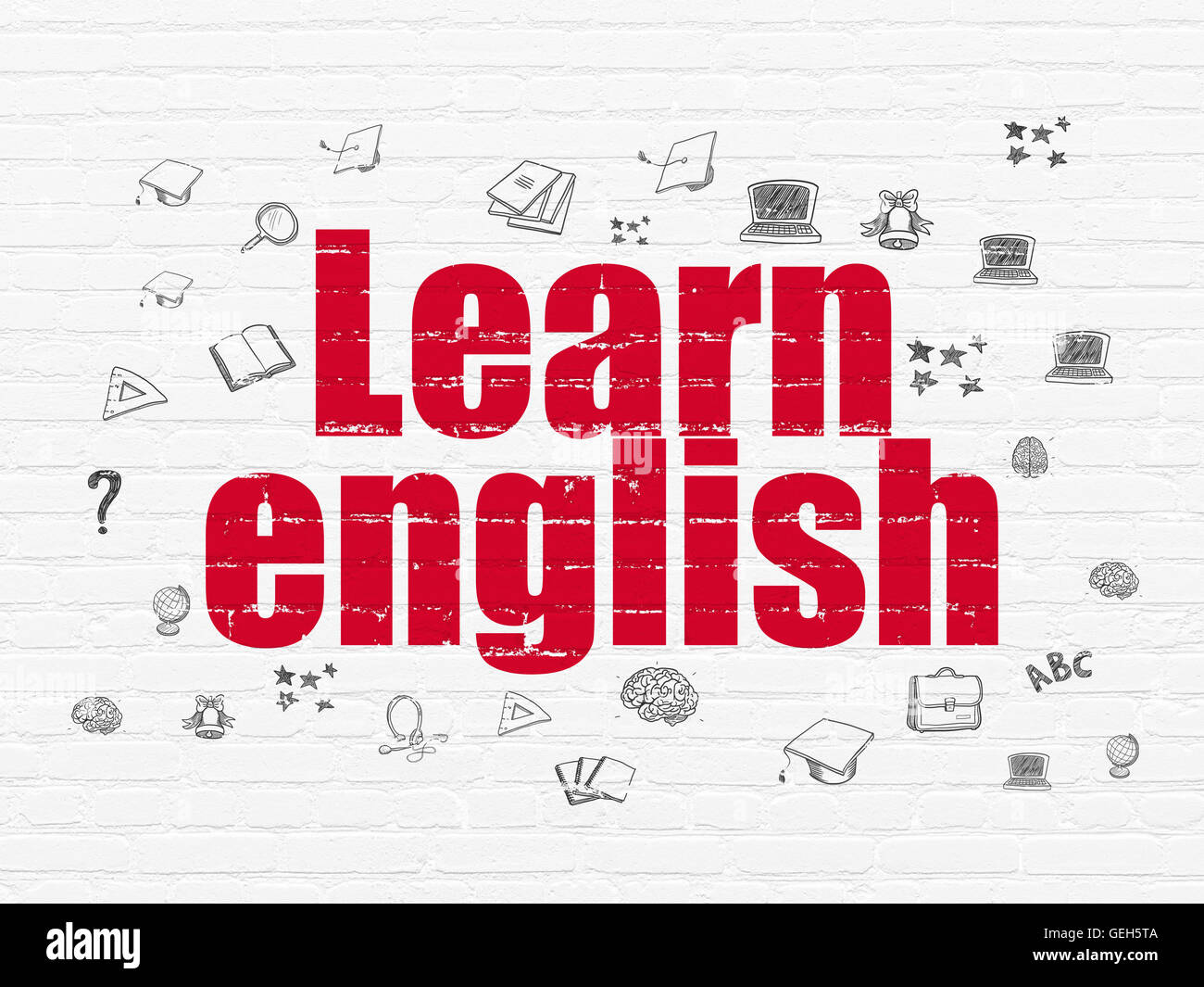 Learning concept: Learn English on wall background Stock Photo - Alamy