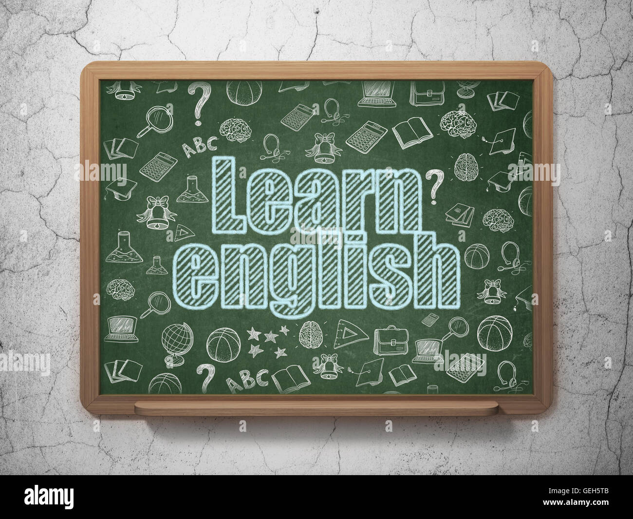 Learning concept: Learn English on School board background Stock Photo ...