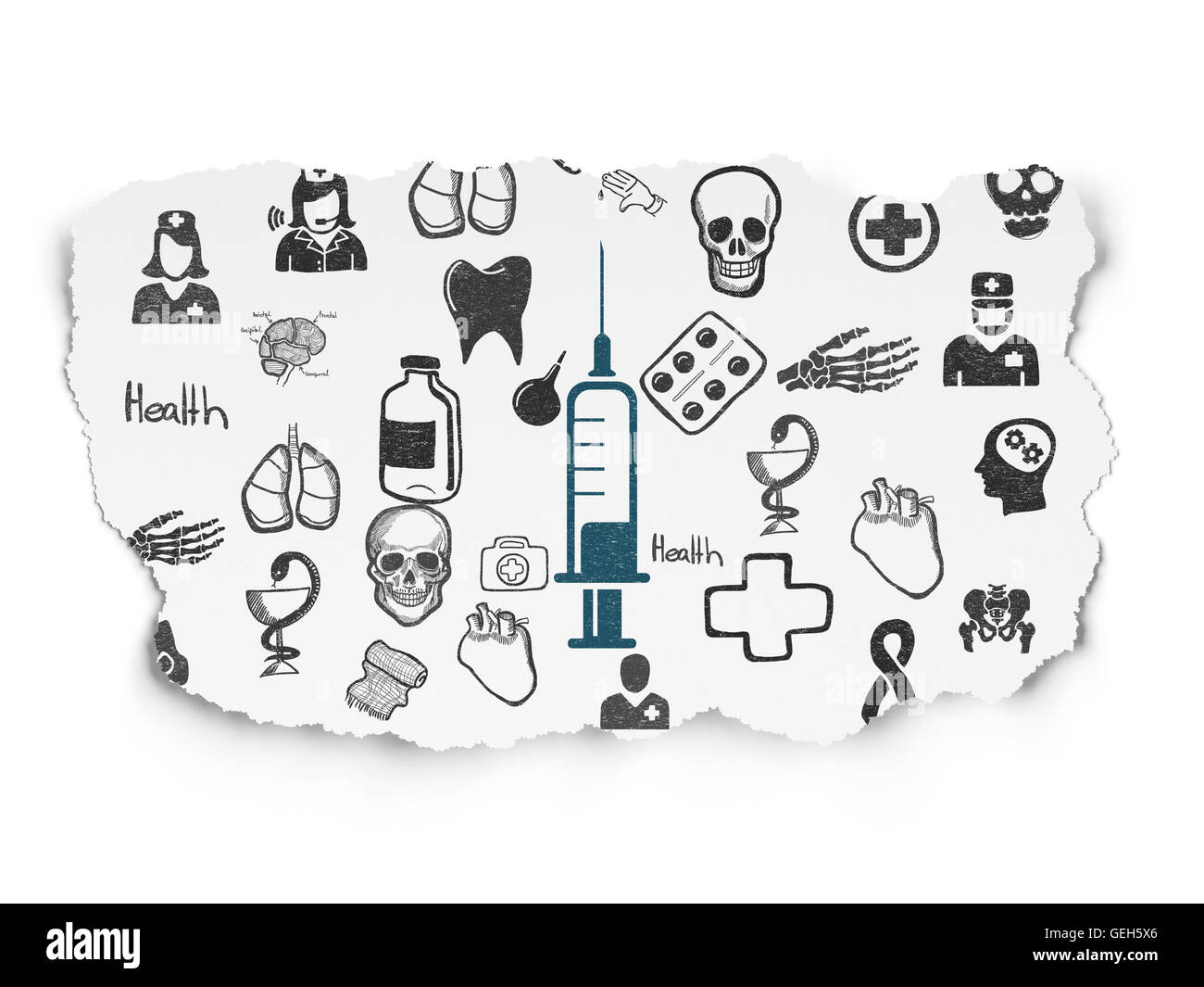 Medicine concept: Syringe on Torn Paper background Stock Photo - Alamy