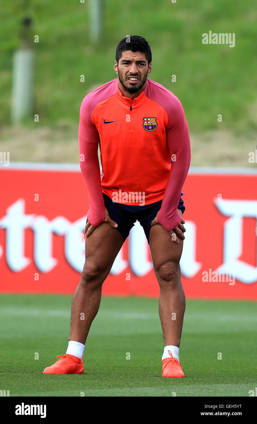 Barcelona's Luis Suarez during the training session at St George's Park ...