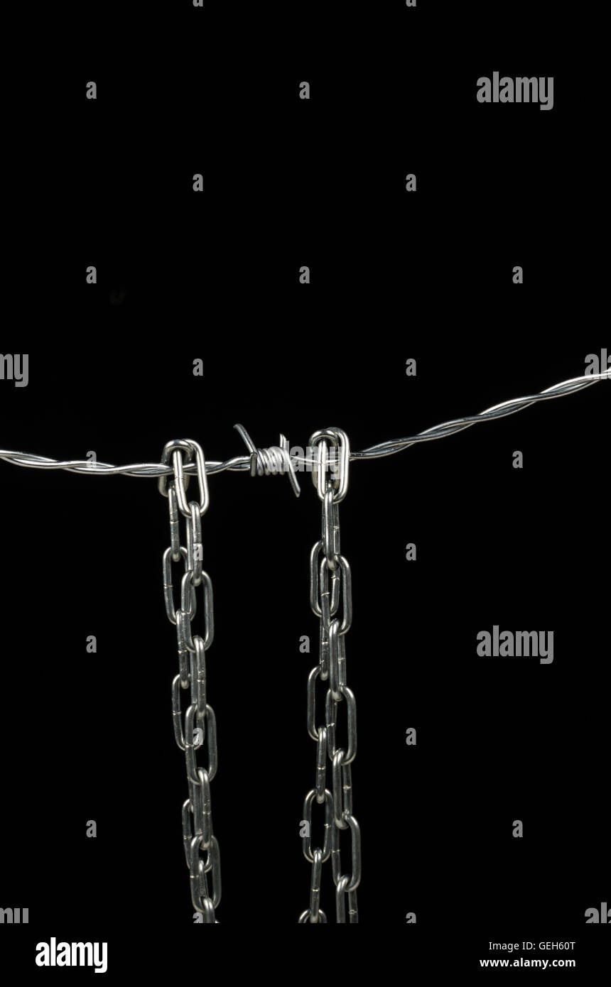 Barbed wire and chain, a human rights and immigration concept Stock ...