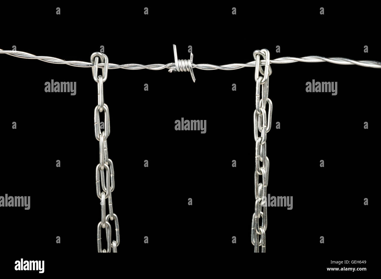 Barbed wire and chain, a human rights and immigration concept Stock ...