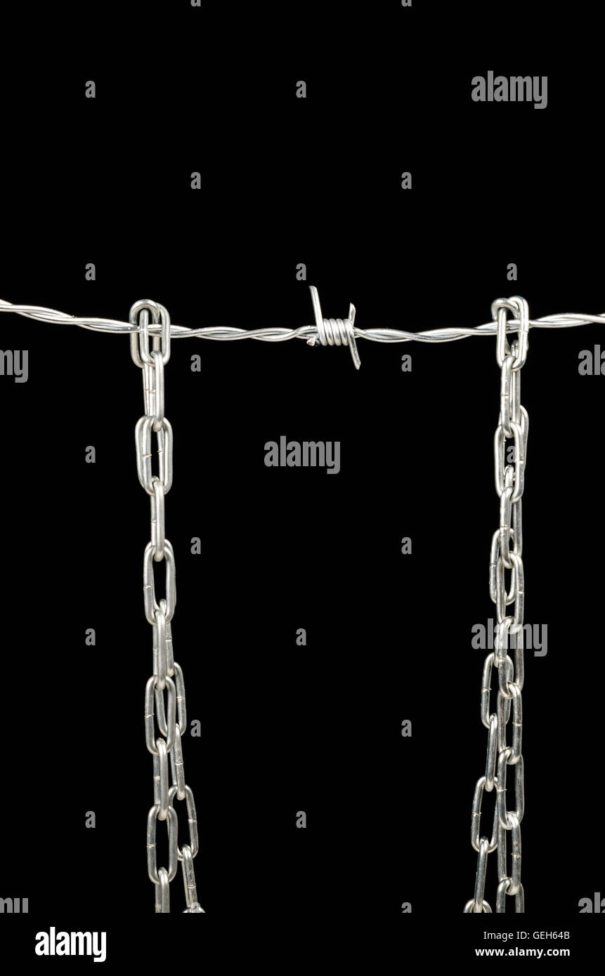 Barbed wire and chain, a human rights and immigration concept Stock ...