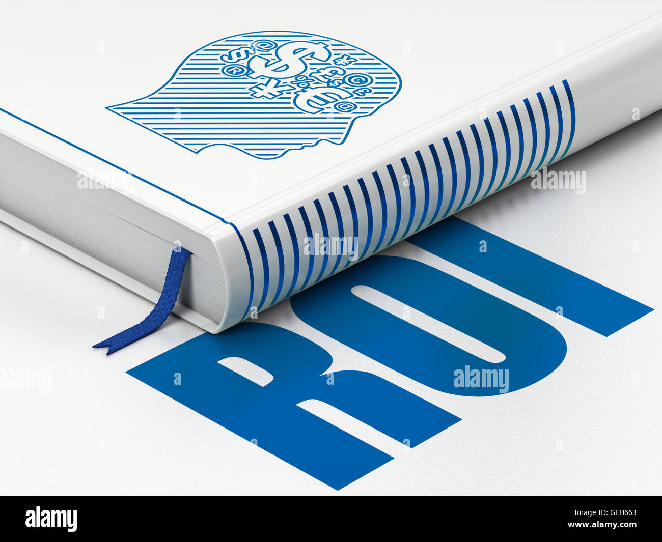Finance concept: book Head With Finance Symbol, ROI on white background ...