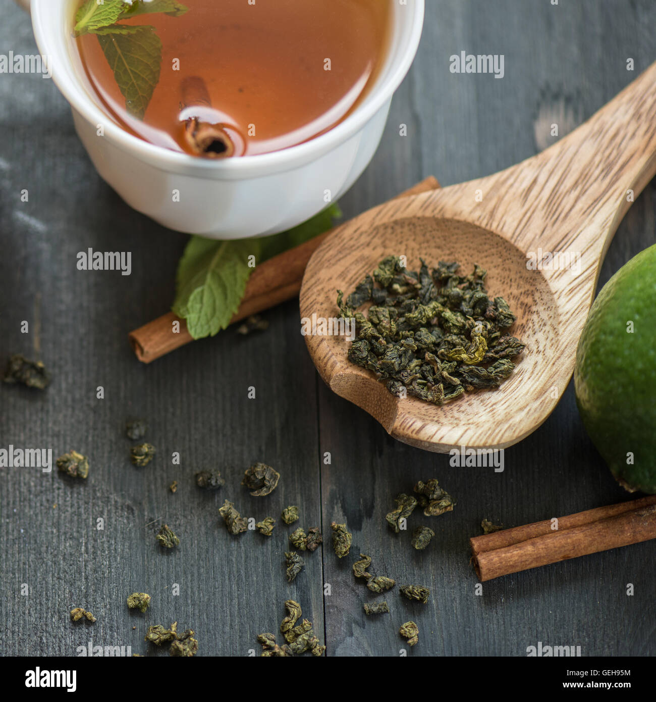 tea composition set Stock Photo - Alamy