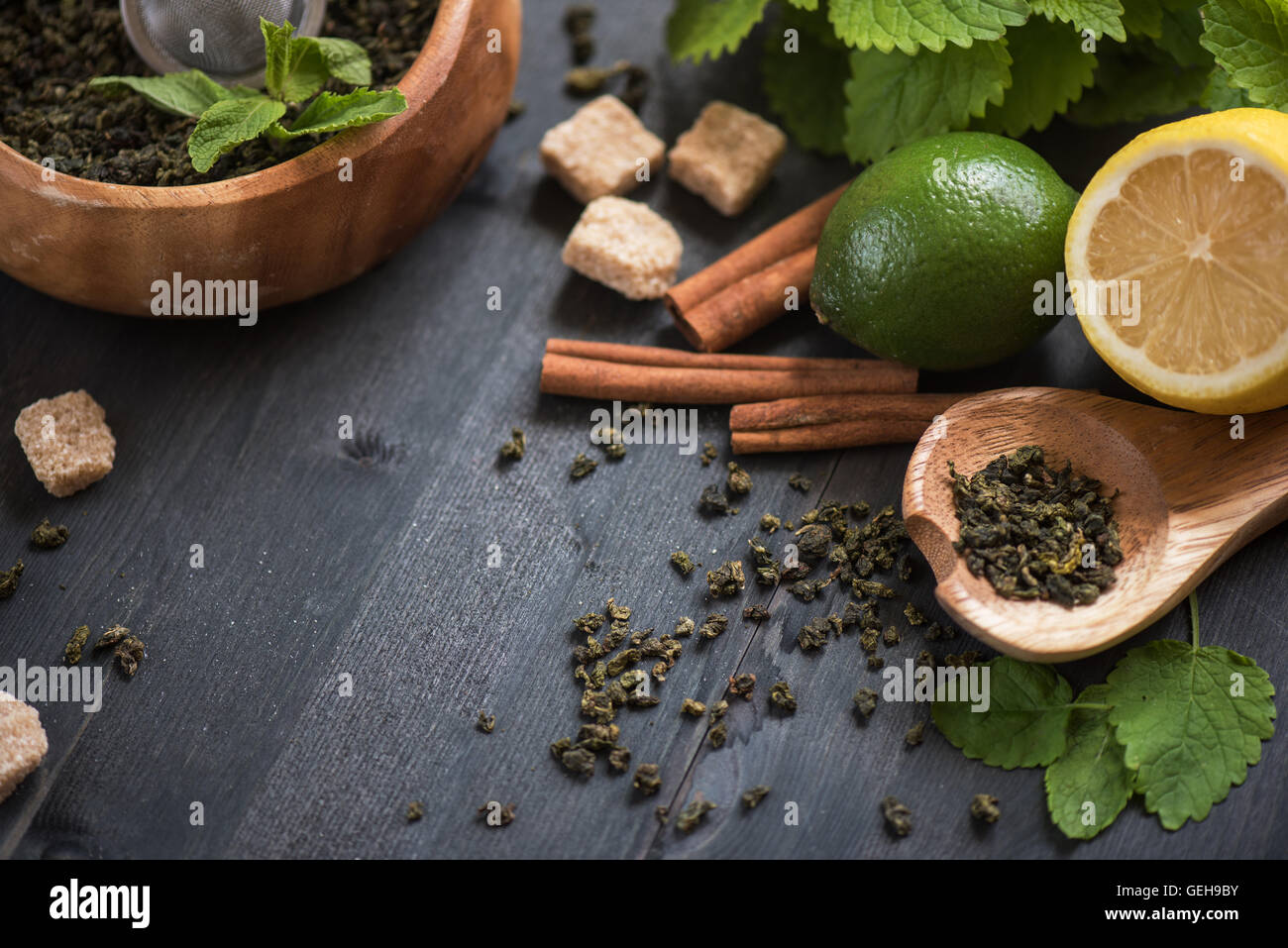 tea composition set Stock Photo - Alamy