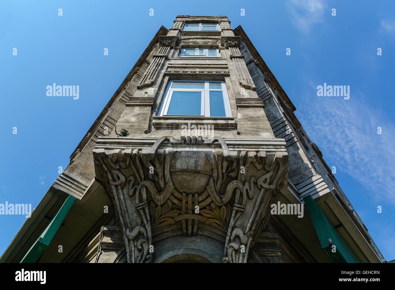 Vintage High building on a background of clouds Stock Photo - Alamy