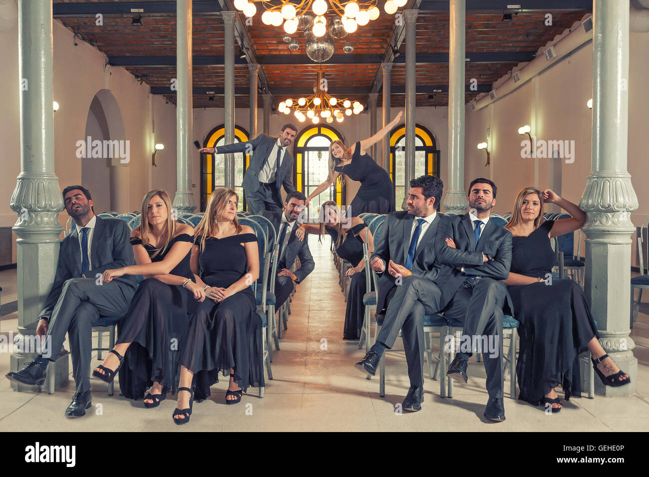 Several versions of the same couple in one image in different attitudes ...