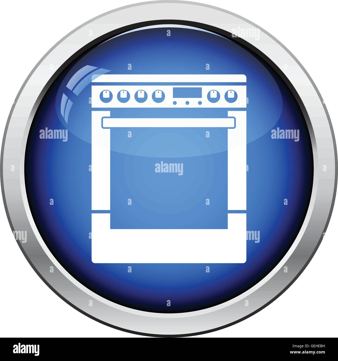 Kitchen main stove unit icon. Glossy button design. Vector illustration ...