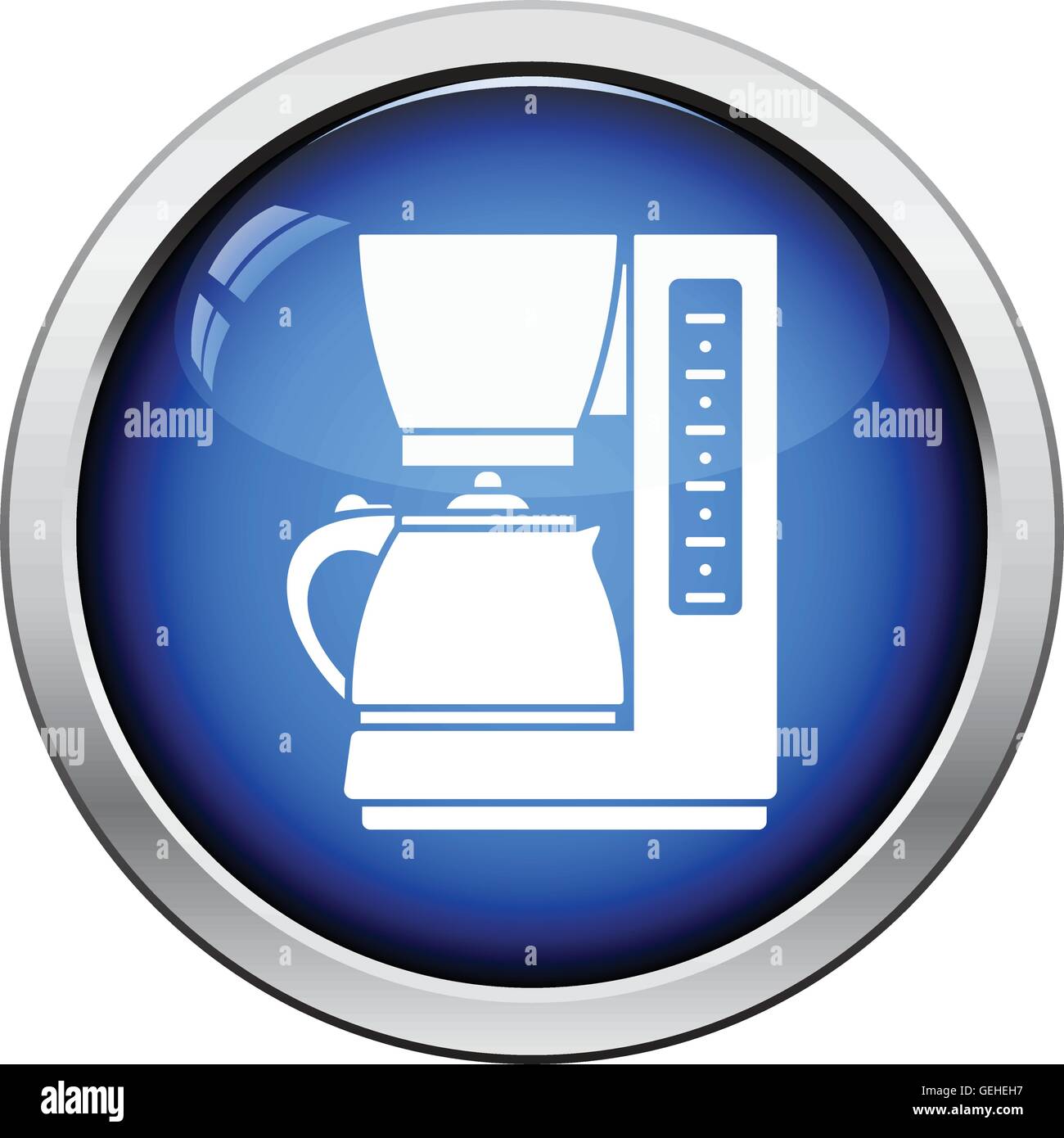Kitchen coffee machine icon. Glossy button design. Vector illustration ...