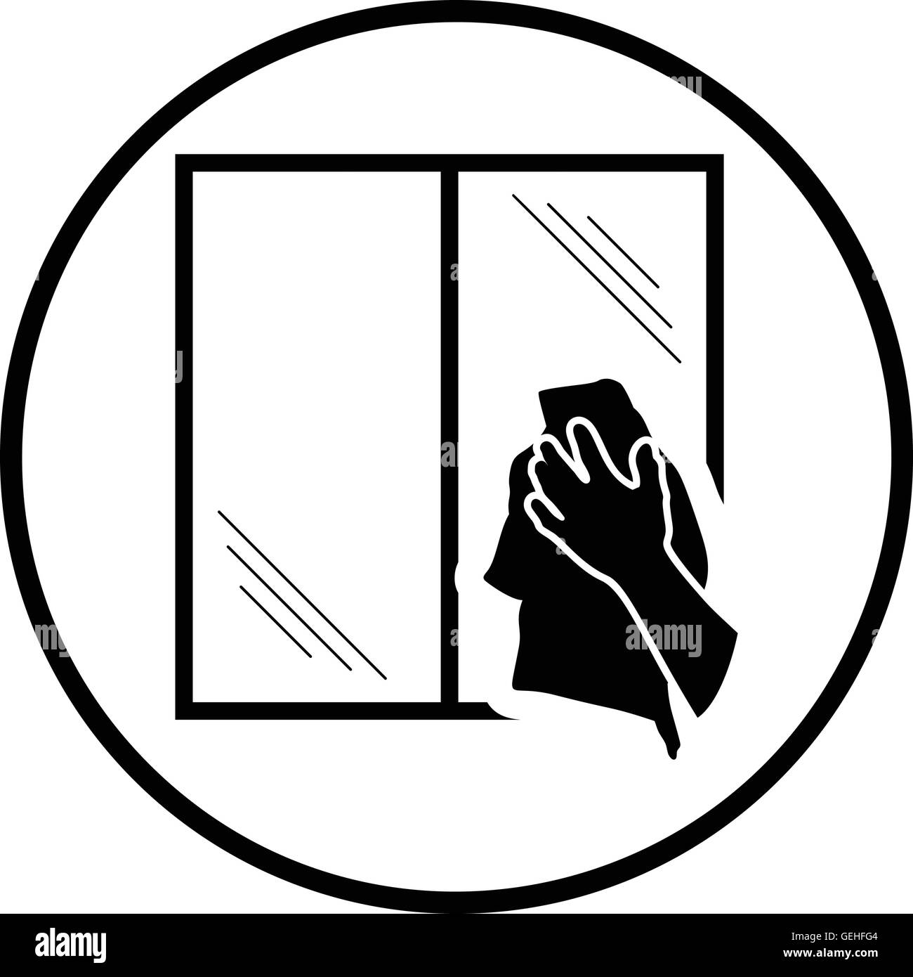 Hand wiping window icon. Thin circle design. Vector illustration Stock ...