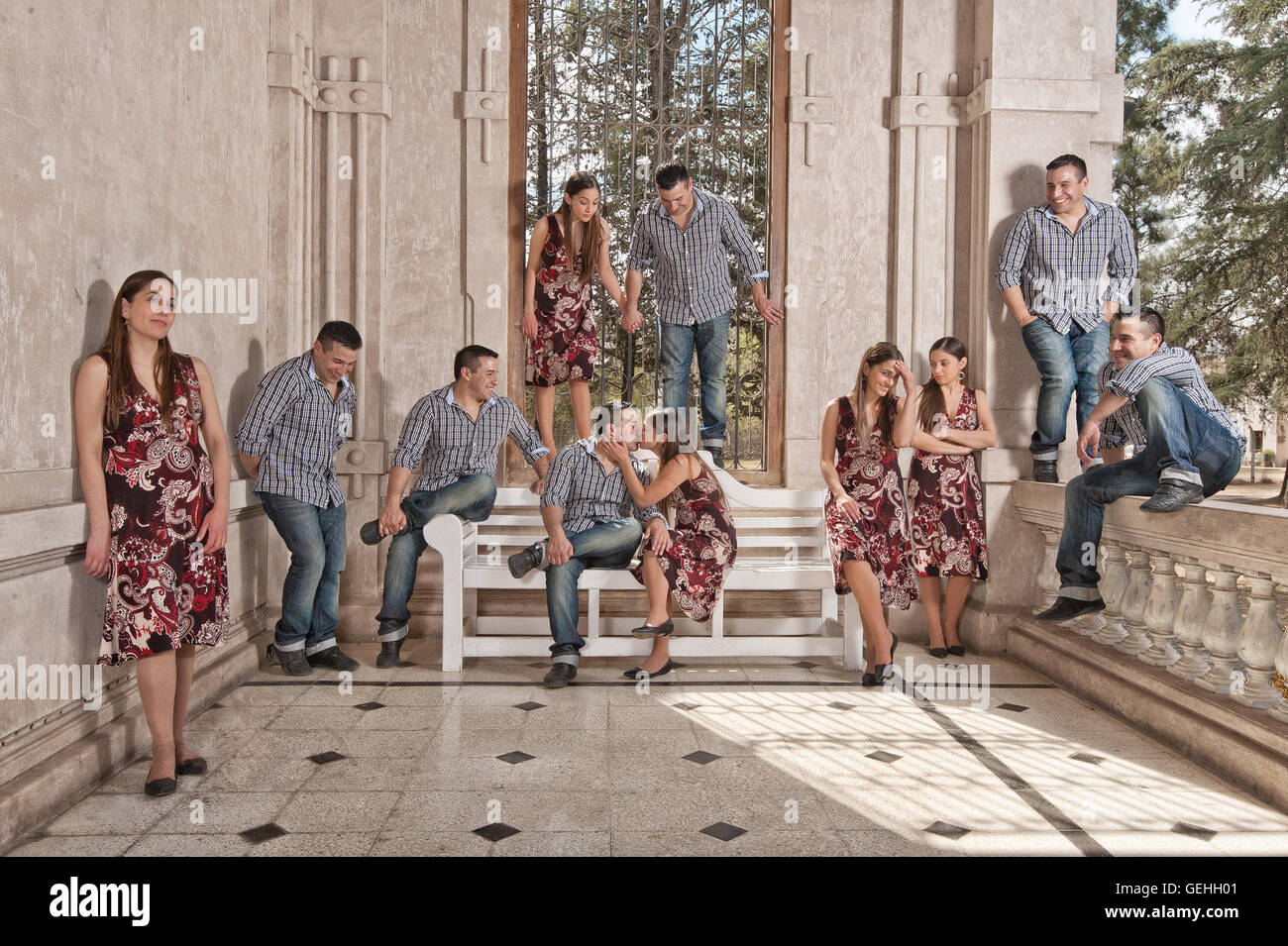 Several versions of the same couple in one image in different attitudes ...