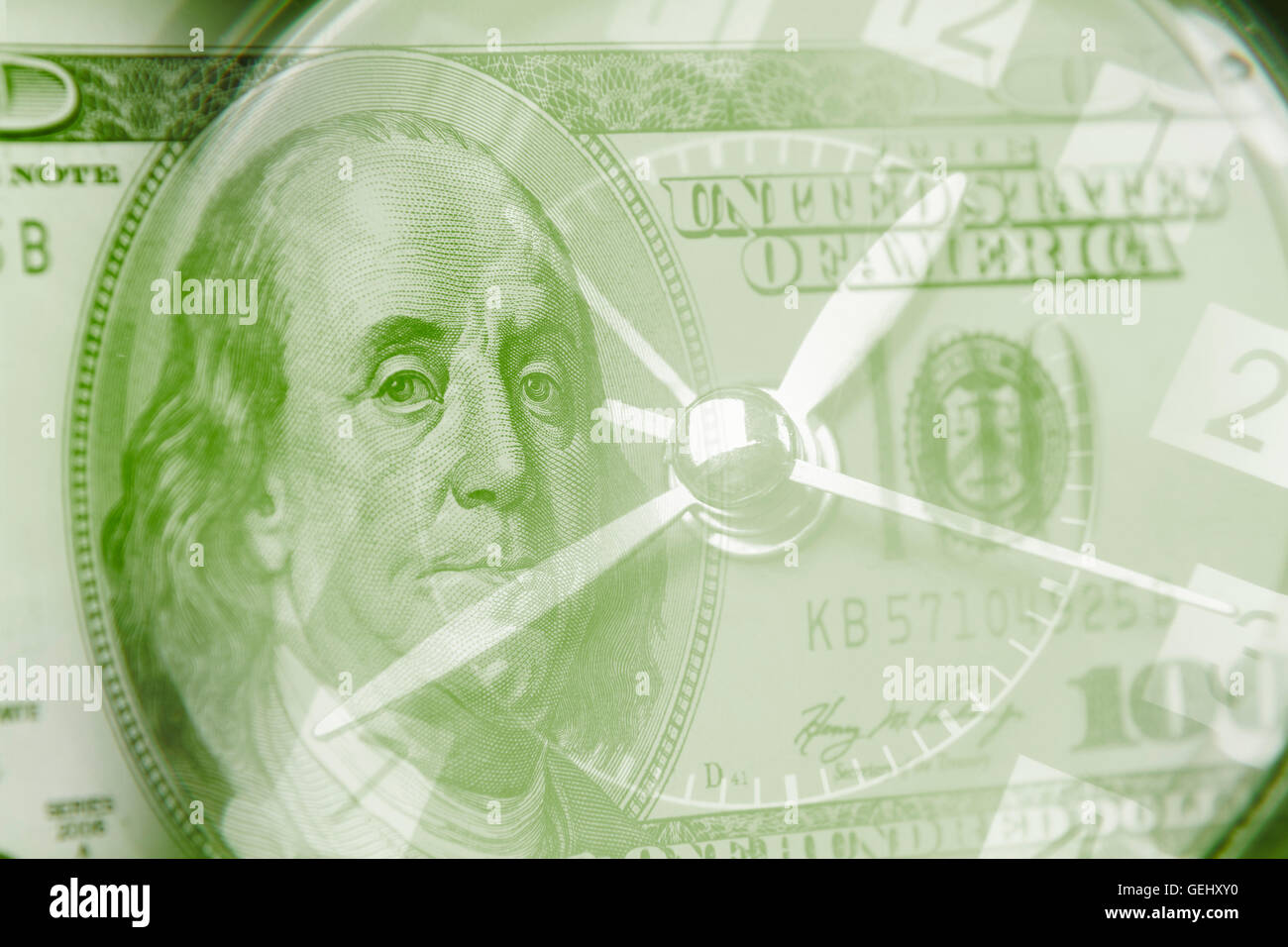 Clock and American banknote. Time is money Stock Photo - Alamy