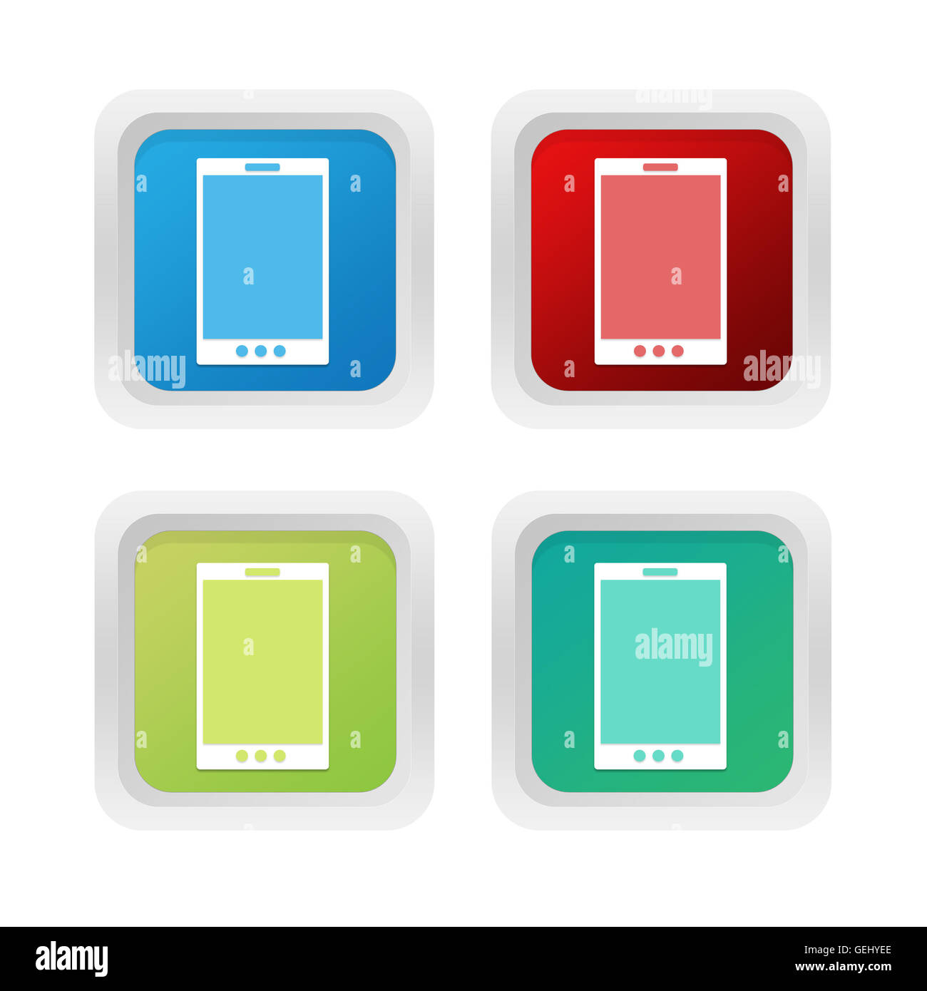 Set of squared colorful buttons with phone symbol in blue, green and ...