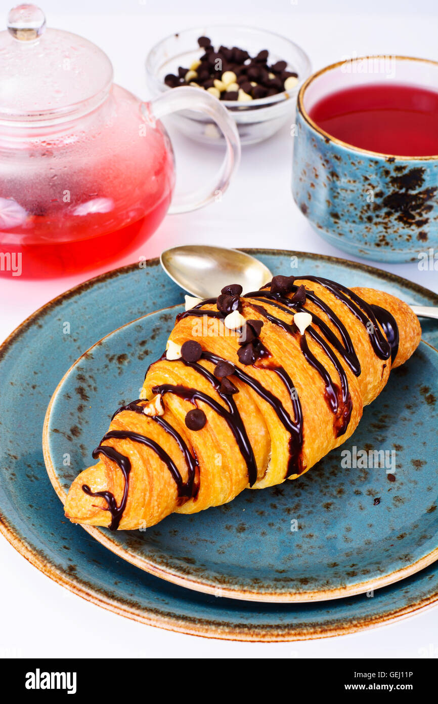 Tea and Croissant. French Breakfast Stock Photo - Alamy