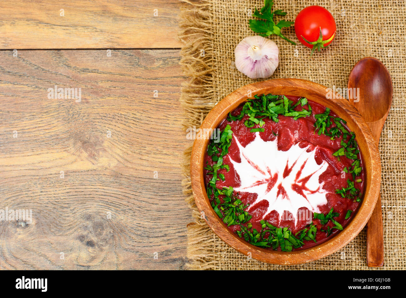 Beetroot Puree Soup with Sour Cream Stock Photo - Alamy