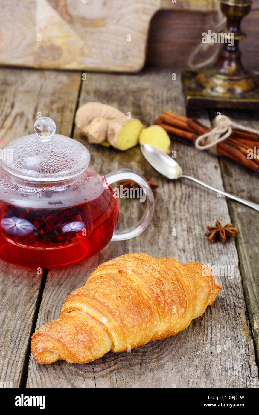Tea and Croissant. French Breakfast Stock Photo - Alamy