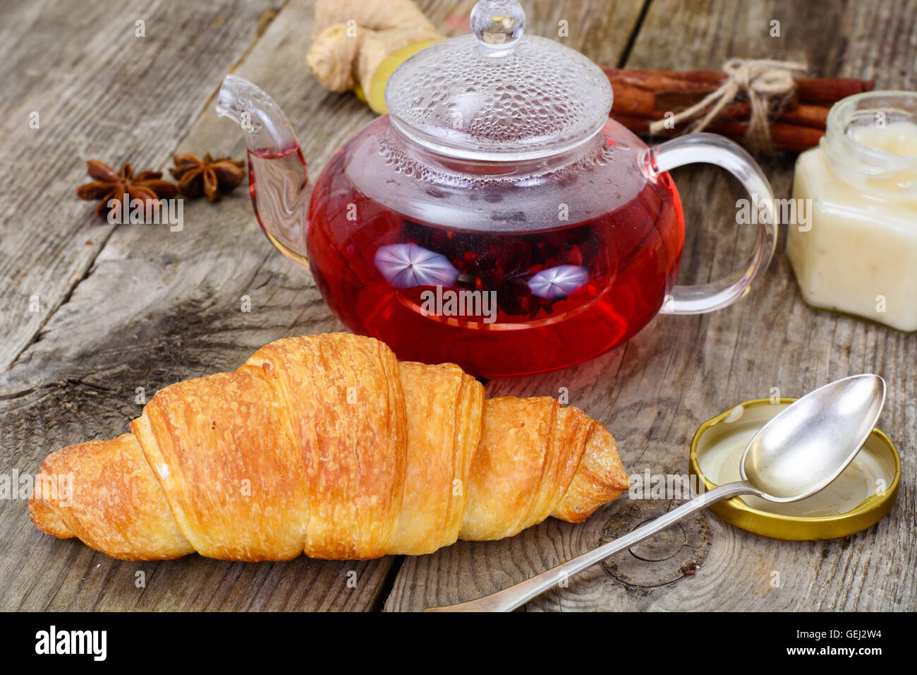 Cup herbal tea croissant hi-res stock photography and images - Alamy