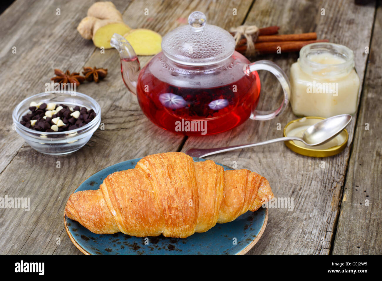 Tea and Croissant. French Breakfast Stock Photo - Alamy