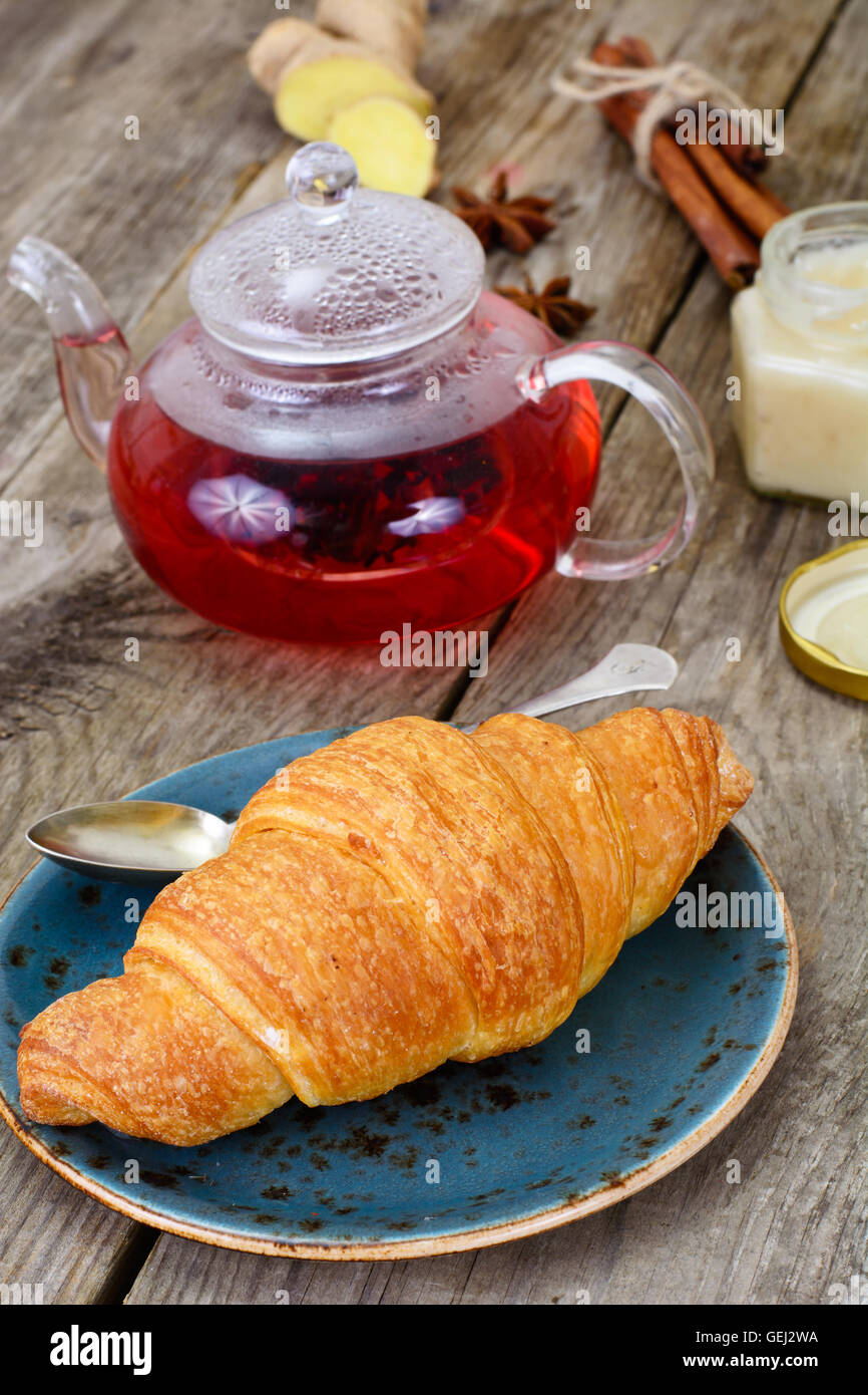 Tea and Croissant. French Breakfast Stock Photo - Alamy