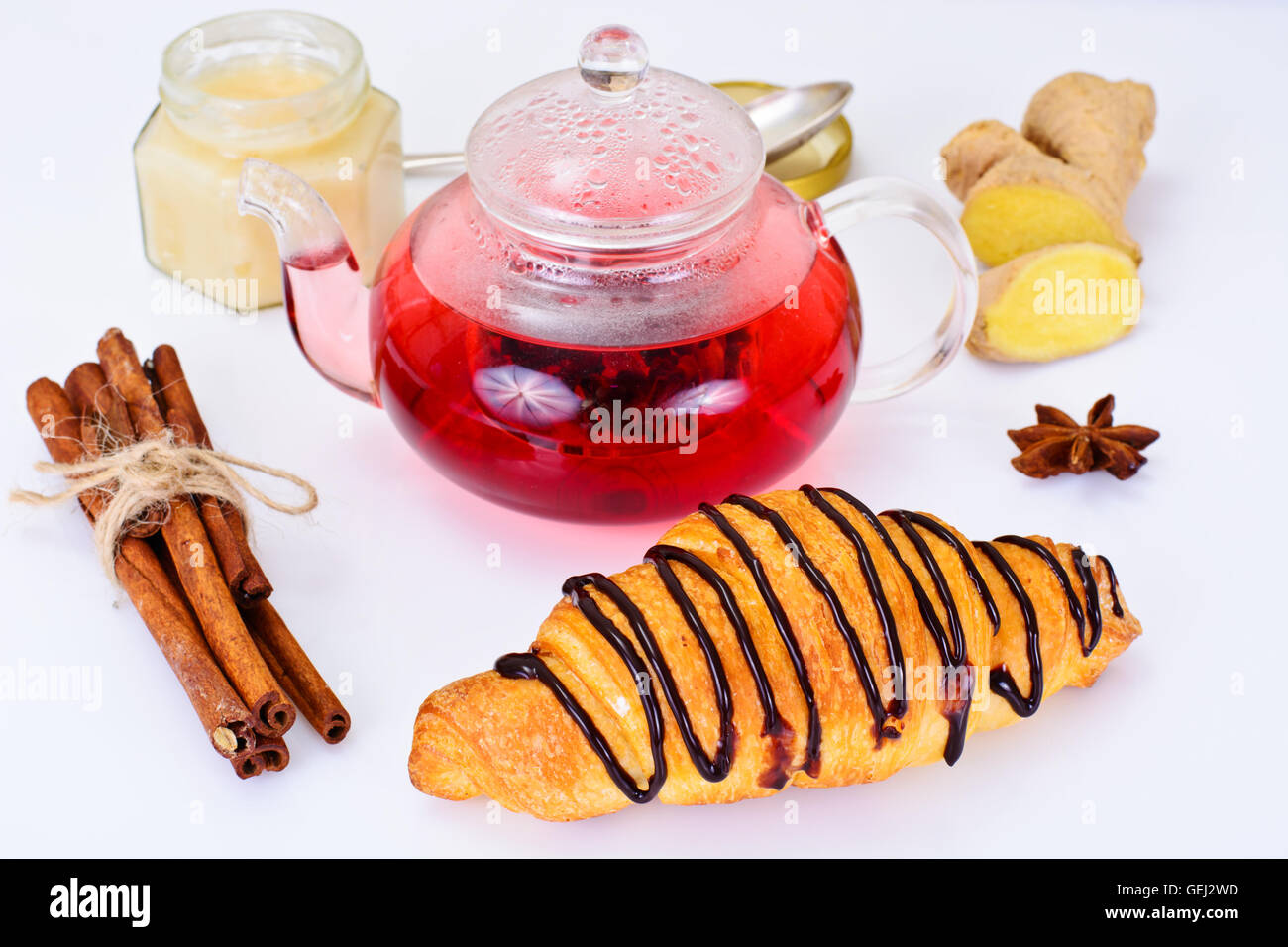 Tea and Croissant. French Breakfast Stock Photo - Alamy