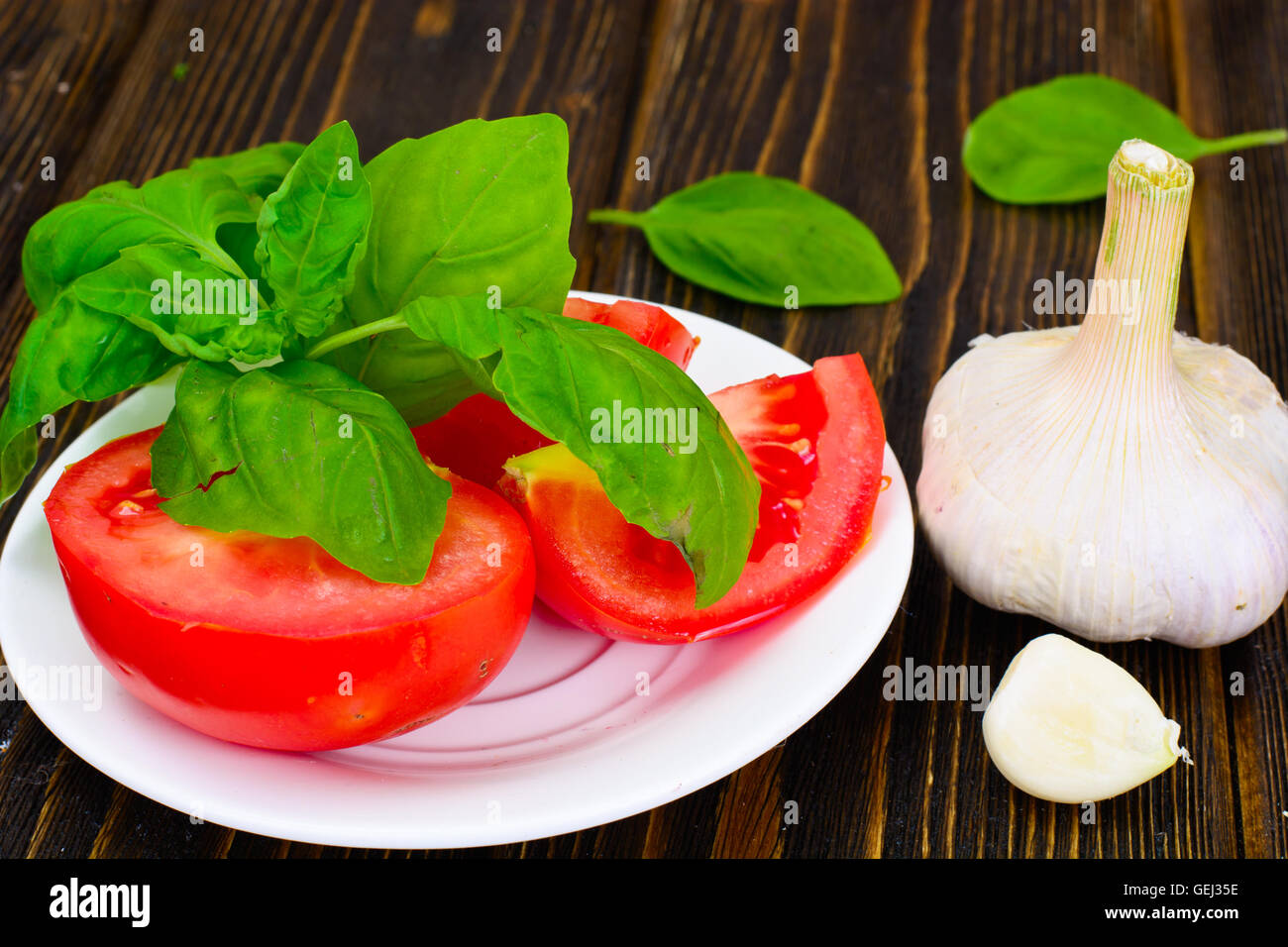 Tomato and Basil. National Italian Cuisine Stock Photo - Alamy
